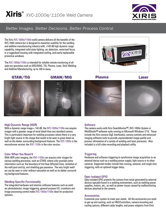 XVC-1000e / 1100e Welding Camera Weld Camera - Xiris Automation Inc.