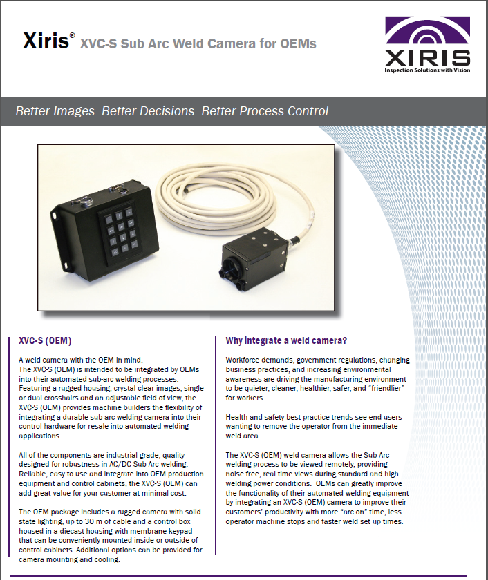 Xiris XVC-S - Sub Arc Weld Camera for Remote Monitoring